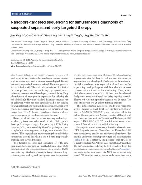 Pdf Nanopore Targeted Sequencing For Simultaneous Diagnosis Of Suspected Sepsis And Early