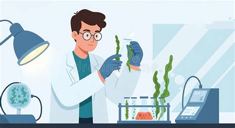 Scientist Analyzing Algae In Laboratory Setting For Research Stock