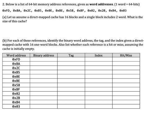 Solved 2 Below Is A List Of 64 Bit Memory Address Solved 2 Below Is A List Of 64 Bit Memory Address