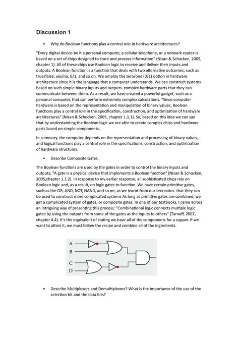 Discussion Assignment 1 Discussion 1 Why Do Boolean Functions Play A