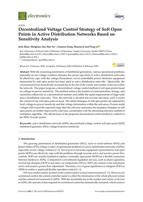 Pdf Decentralized Voltage Control Strategy Of Soft Open Points In Active Distribution Networks