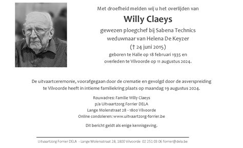 Willy Claeys † 11082024 Inmemoriam