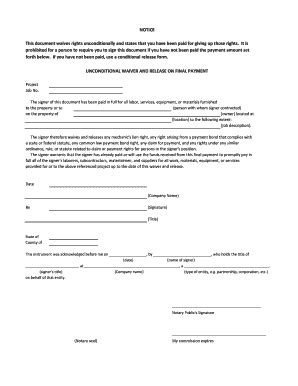 Bill Of Sale Form Texas Unconditional Lien Waiver And Release On Final