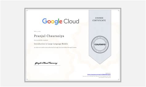 Completed Llm Course By Coursera Pranjul Chaurasiya Posted On The