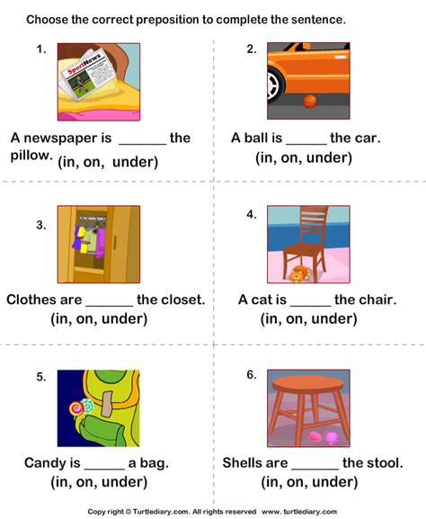 Write Prepositions To Complete Each Sentence Turtle Diary Worksheet