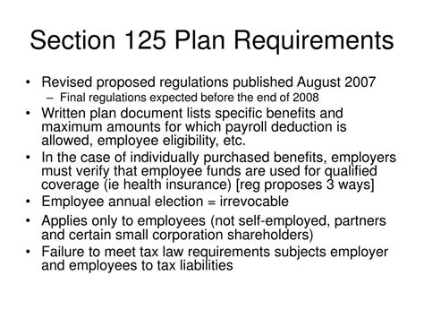 Ppt Legal Issues Regarding Section 125 Plans Powerpoint Presentation