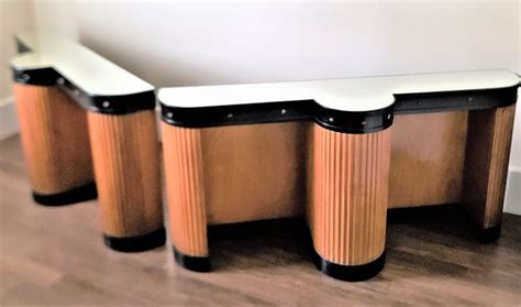 Pair Of Art Deco Column Styled Console Tables Or Stands With Mirrored