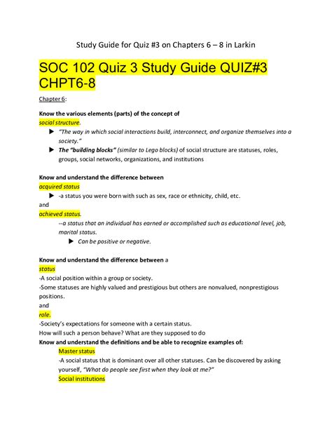 Soc 102 Quiz 3 Study Guide Browsegrades