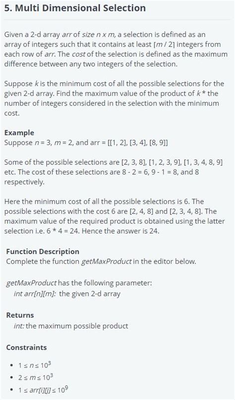 Solved Given A 2 D Array Arr Of Size N×m A Selection Is