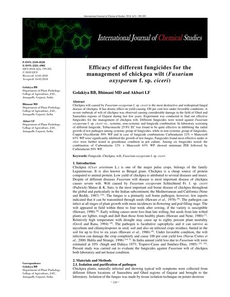 Pdf Efficacy Of Different Fungicides For The Management Of Chickpea