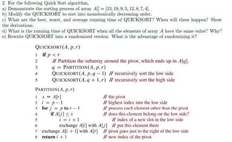 Solved Following Quick Sort Algorithm Trate The Sorting Chegg