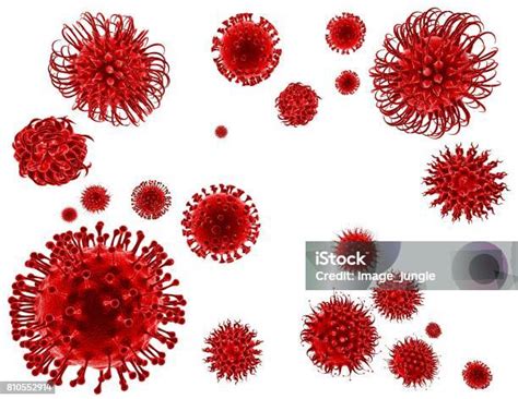 흰색 배경 3d 렌더링에 고립 빨간 추상 바이러스 독감바이러스에 대한 스톡 사진 및 기타 이미지 독감바이러스 3차원 형태 감기와 독감 Istock