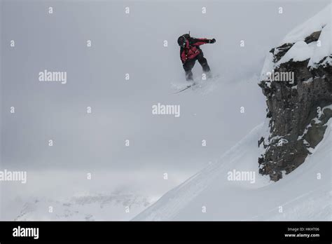 Powder Skiing Cliff Jumping