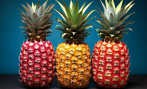 Premium Ai Image Three Pineapples Are In Front Of A Colorful Background