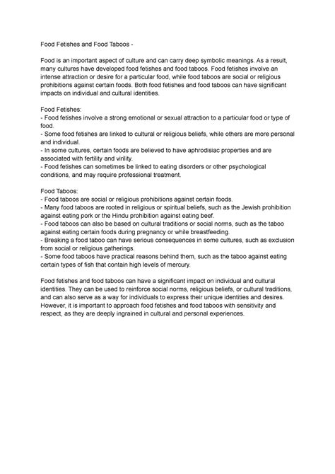 Anthrop Week 11 Food Fetishes And Food Taboos Food Is An Important Aspect Of Culture And Can