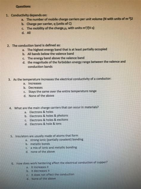 Solved Questions 1 Conductivity Depends On A The Number