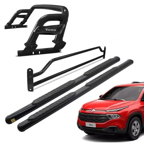 Kit Santo Antônio Grade De Vidro E Estribo Pretos Fiat Toro 4x4 4x2