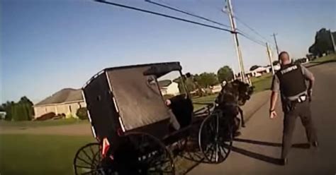 Cop Races After Amish Buggy Zig Zagging Against Traffic Dives In