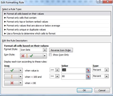 Conditional Formatting Icons Below Above 100 Mrexcel Message Board