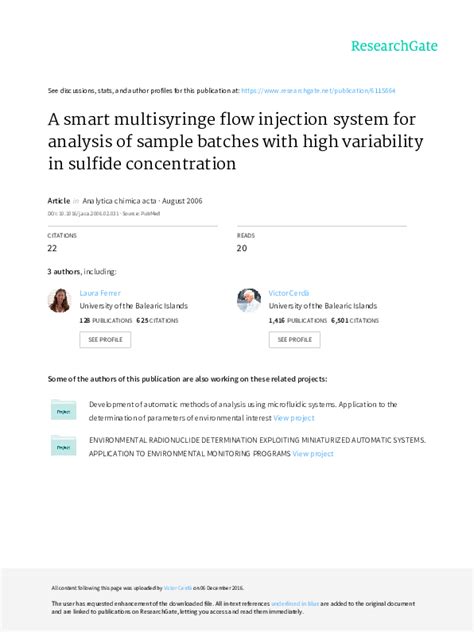 Pdf A Smart Multisyringe Flow Injection System For Analysis Of Sample Batches With High