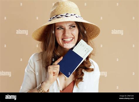 Beach Vacation Smiling Elegant Woman In White Blouse And Shorts