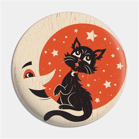 Vintage Halloween Moon Kitty Pin In 2024 Vintage Halloween Cards