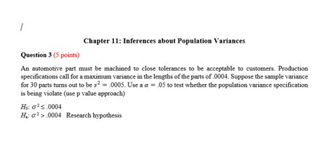 Solved Chapter Inferences About Population Variances Chegg