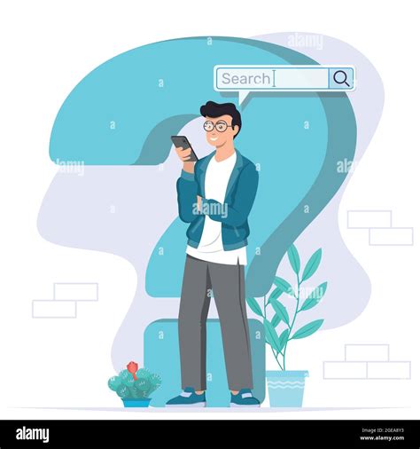 Vector Design Young Man With Mobile Young Man Searching The Internet