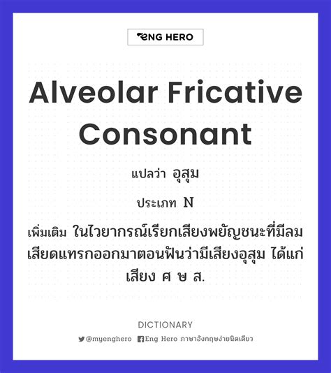 Alveolar Fricative Consonant แปลว่า อุสุม Eng Hero เรียนภาษาอังกฤษ