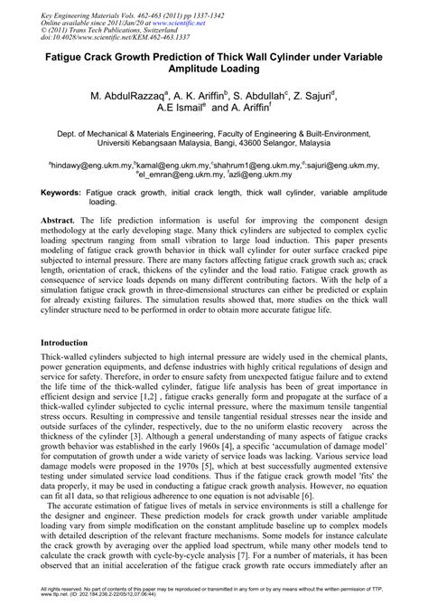 Pdf Fatigue Crack Growth Prediction Of Thick Wall Cylinder Under Variable Amplitude Loading