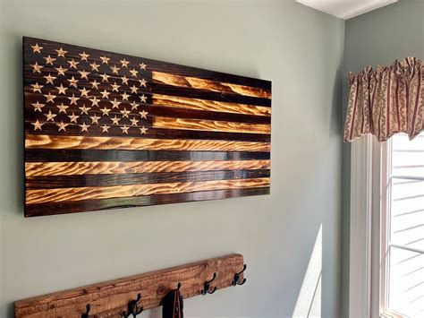 Burned Brown Rustic Wood Flag Wood Flag Rustic Decor Burned Wood Art