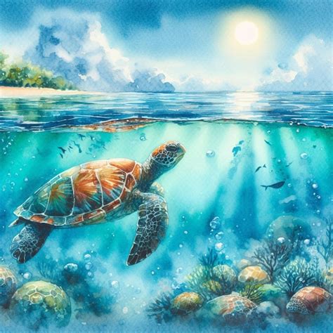 Premium Photo A Turtle In The Sea