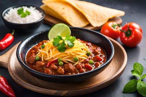 Premium Ai Image A Bowl Of Chili With Tortillas And A Bowl Of Tortillas