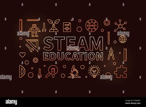 Steam Education Thin Line Science Concept Horizontal Golden Banner Vector Science Tech