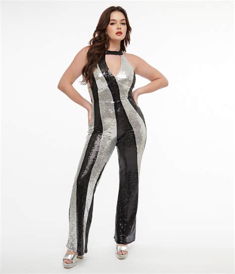 Smak Parlour 1960s Black And Silver Sequin Glamour Goddess Jumpsuit