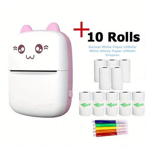 Mini Thermal Inkless Printer With 10rolls Papers Portable Wireless