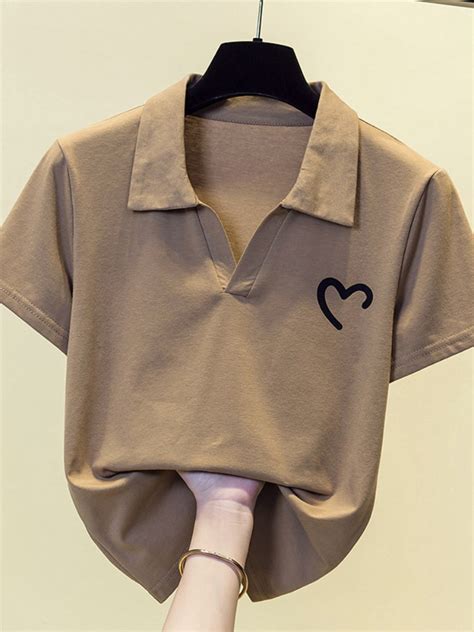 Plus Size Heart Polo T Shirt Pluspreorder