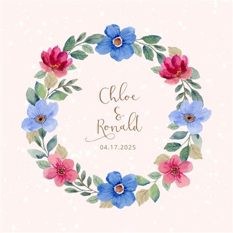 Hermosa Corona De Acuarela Floral Azul Y Rosa Vector Premium
