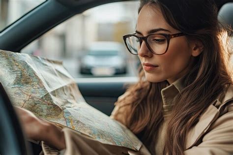 Woman Looking At Map In Car Premium Ai Generated Image
