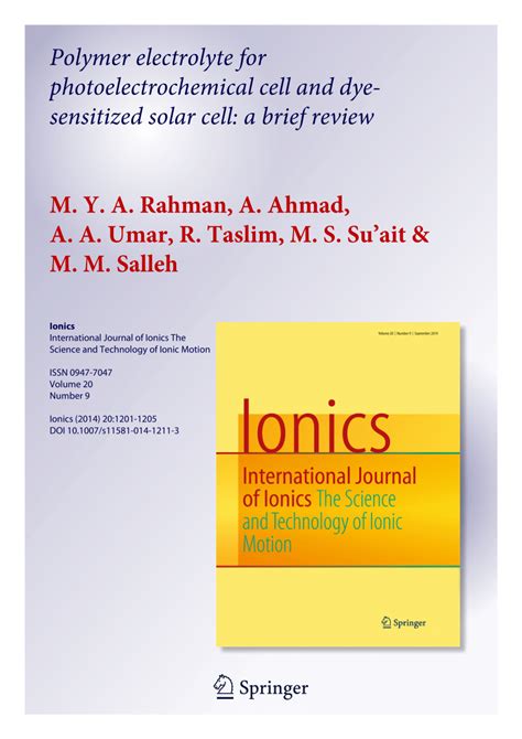 Pdf Cheminform Abstract Polymer Electrolyte For Photoelectrochemical Cell And Dye‐sensitized