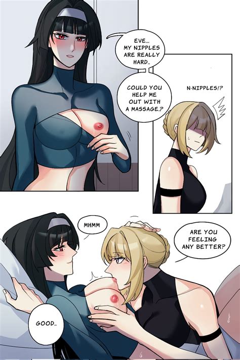 Rule 34 2girls Areolae Astra Yao Black Hair Blonde Hair Blush Breasts