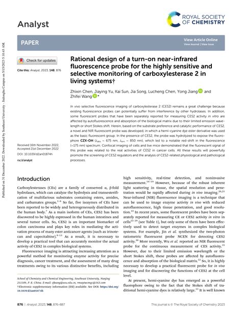 Pdf Rational Design Of A Turn On Near Infrared Fluorescence Probes