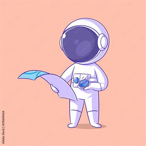 Astronaut Reading A Map And Carrying A Compass Stock Vector Adobe Stock