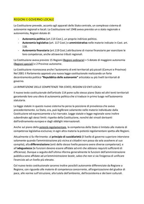 Riassunto Regioni E Governo Locale Diritto Pubblico Dispense Di