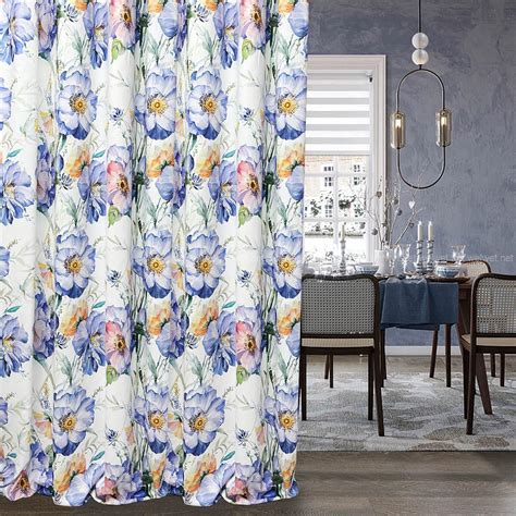 Яскраві квіткові штори з акварельним принтом оригінальні штори голубий мак штори спальня