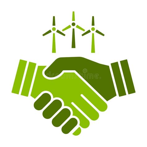 Green Energy Partnership Eco Friendly Handshake With Wind Turbines