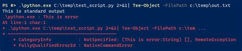 Redirect Stderr Using Tee Object Unexpected Behavior Powershell