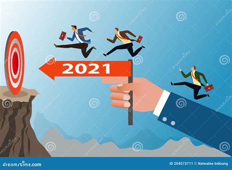 Group Businessman Running Towards The Goal In 2021 Target Concept