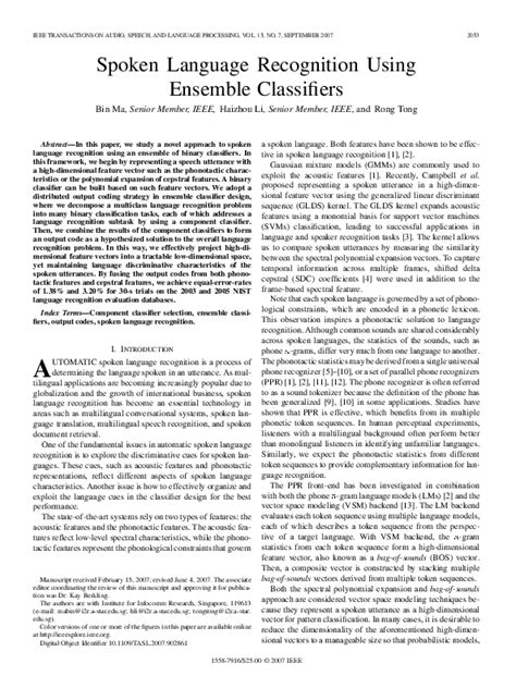 Pdf Spoken Language Recognition Using Ensemble Classifiers Tong Rong