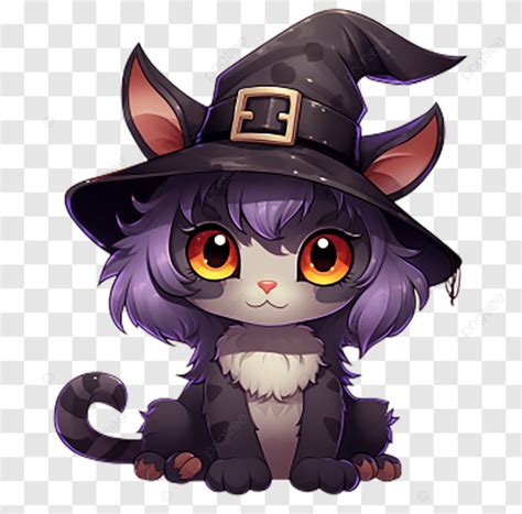 Adorable Gato Bruja De Halloween Con Calabaza Png Dibujos Gato Brujo